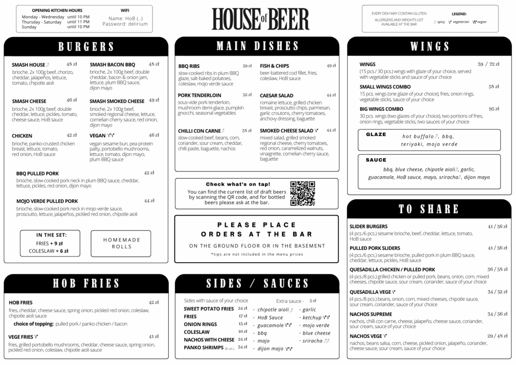 food menu – House of Beer